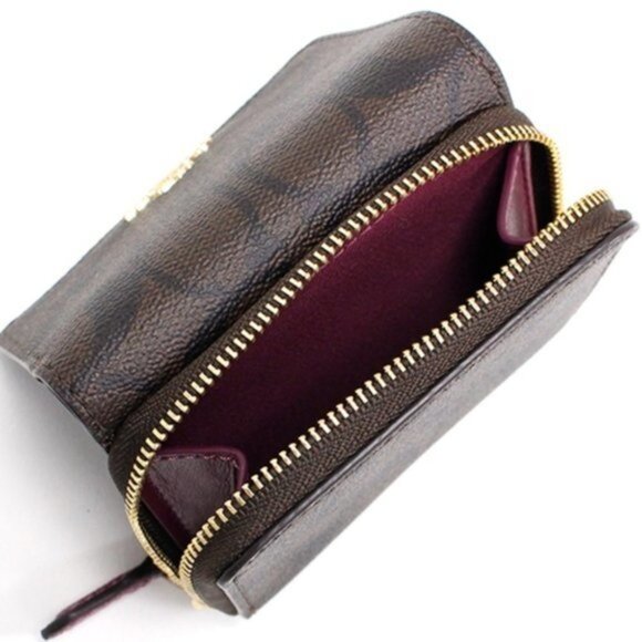 Coach | Bags | Coach Tri Wallet Classic C Brown And Leather Berry Pink ...